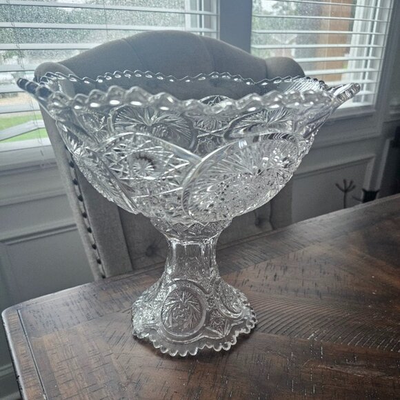 Dining | Vintage Cut Glass Salad Fruit Bowl Matching Pedestal Vase ...